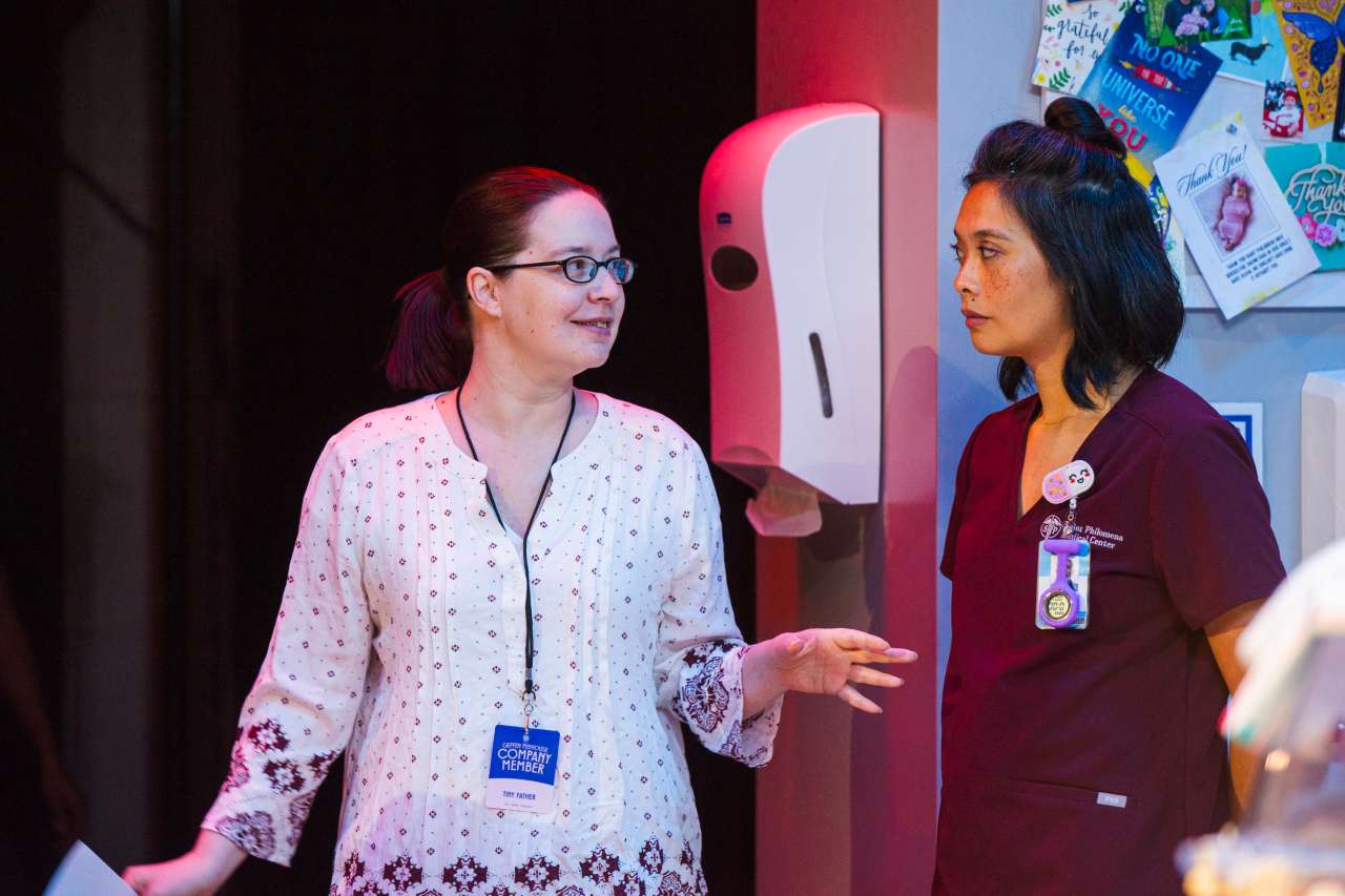 UCLA Health's Emily Rogers showed the cast how to bottle-feed the baby ...