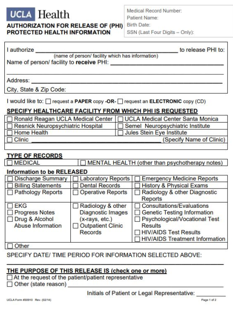 Medical Records - Psychiatry | UCLA Health